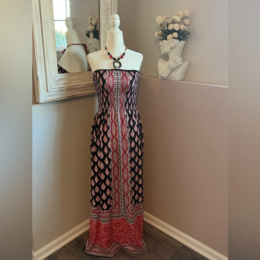 Magic | Dresses | Magic Strapless Maxi Dress In Black And Red | Poshmark